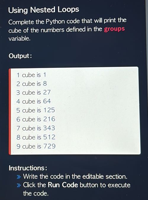 Solved Using Nested Loops Complete The Python Code That Will P 4034