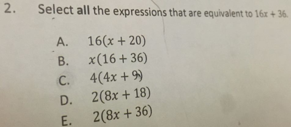2 Select all the expressions that are equivalent to 16 x36| TutorEva